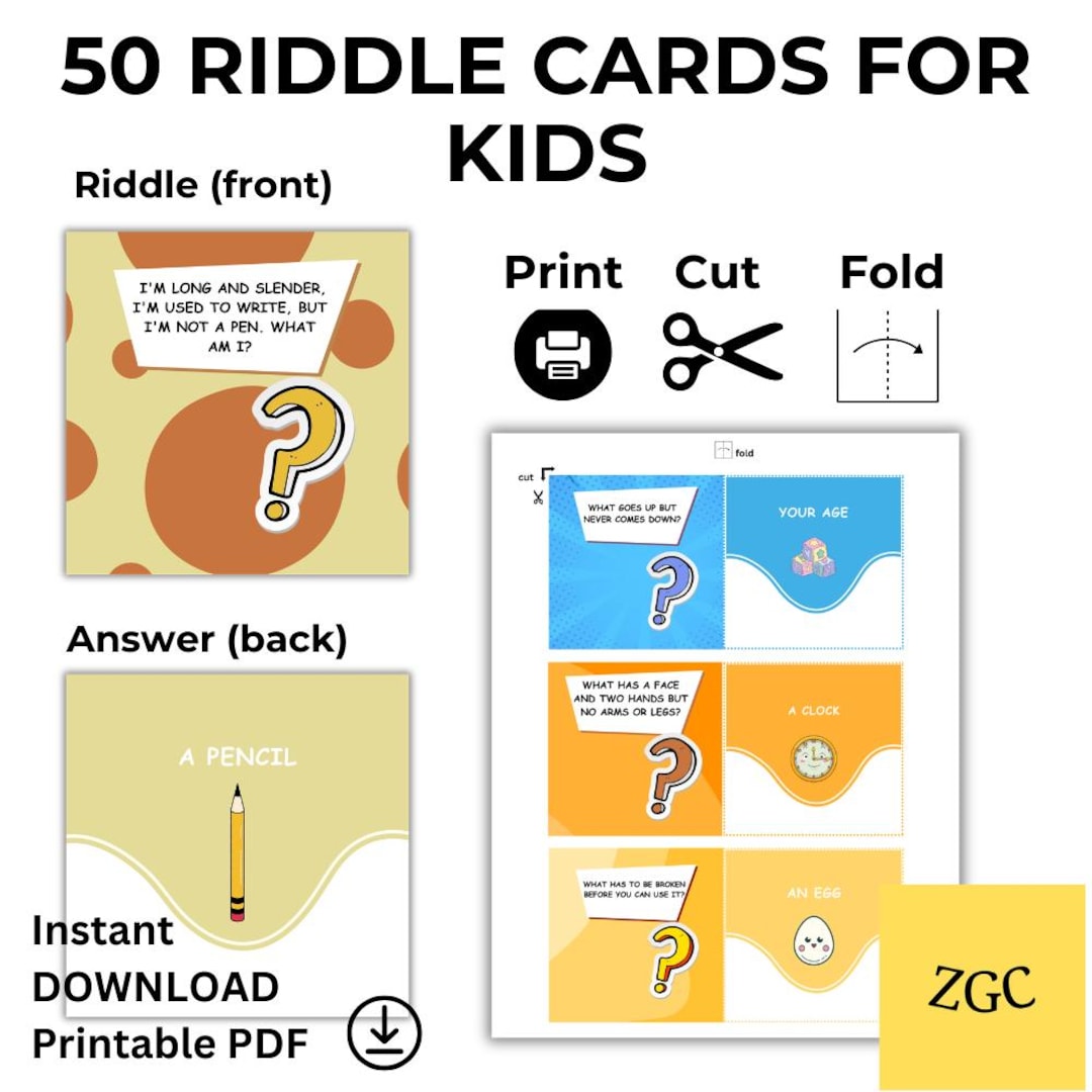 Printable Riddle Cards for Kids | 50 Brain Teasers & Answers | Critical ...