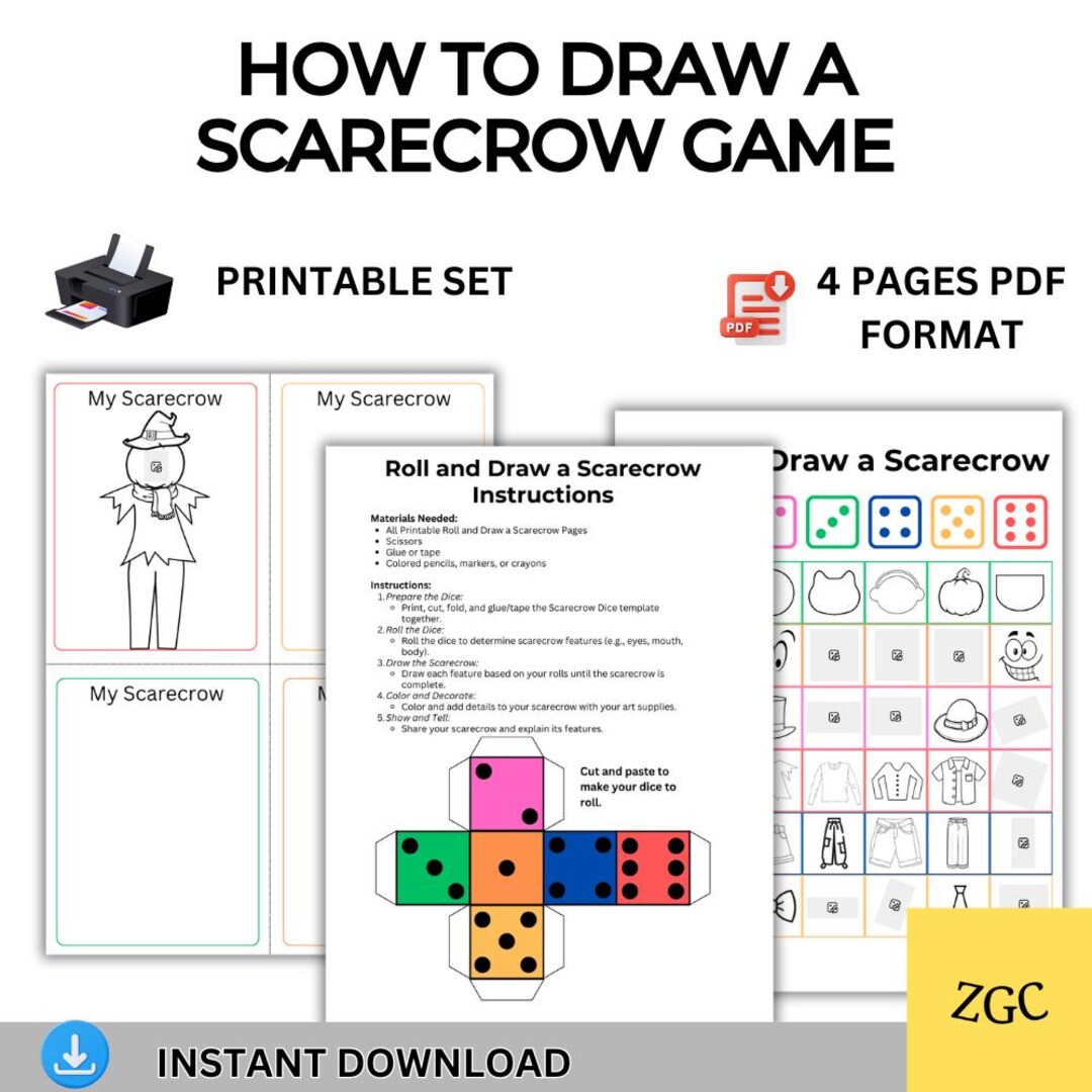 Roll and Draw Scarecrow Game | Fall Printable Dice Drawing Activity ...