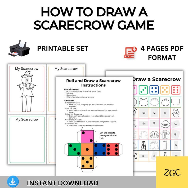 Roll and Draw Scarecrow Game | Fall Printable Dice Drawing Activity ...