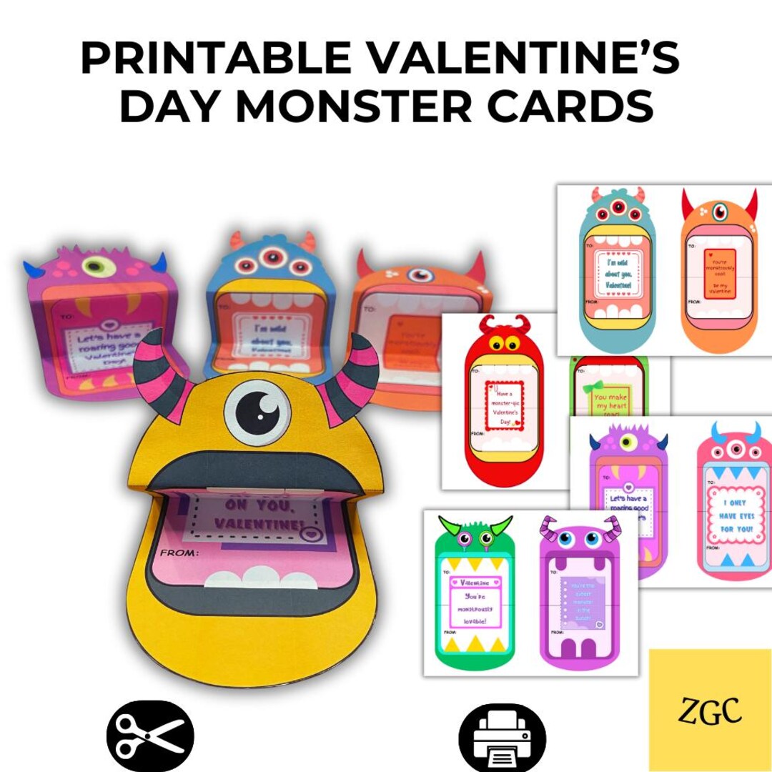 Monster Valentine Cards for Kids | Printable Valentine’s Day Cards ...