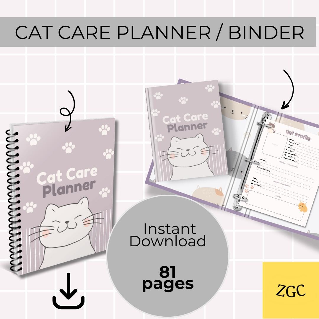 Cat Care Printable Planner, Printable Cat Workbook, Pet Planner, Pet ...