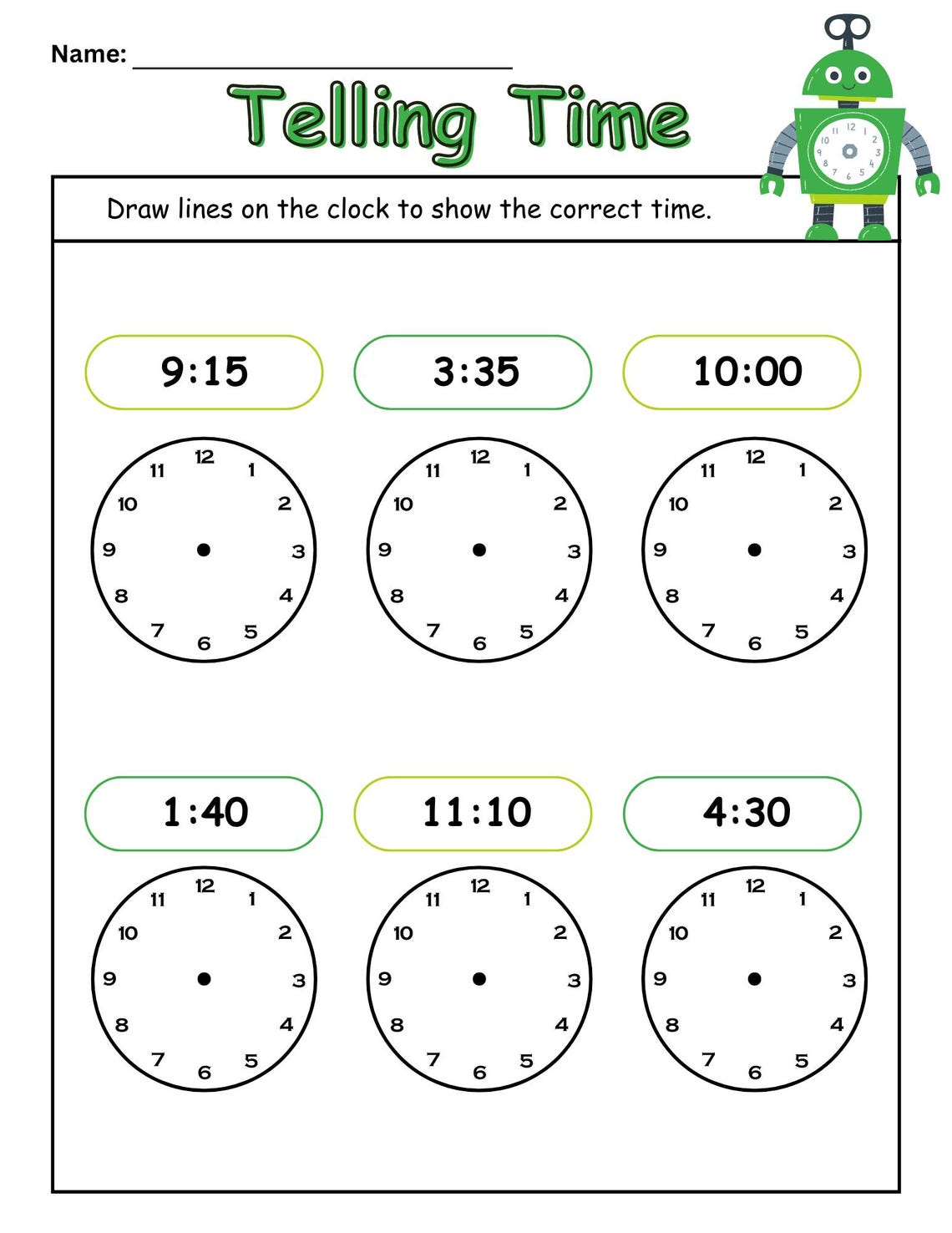 Telling Time Worksheets Printable | Learn to Tell Time Analog & Digital ...