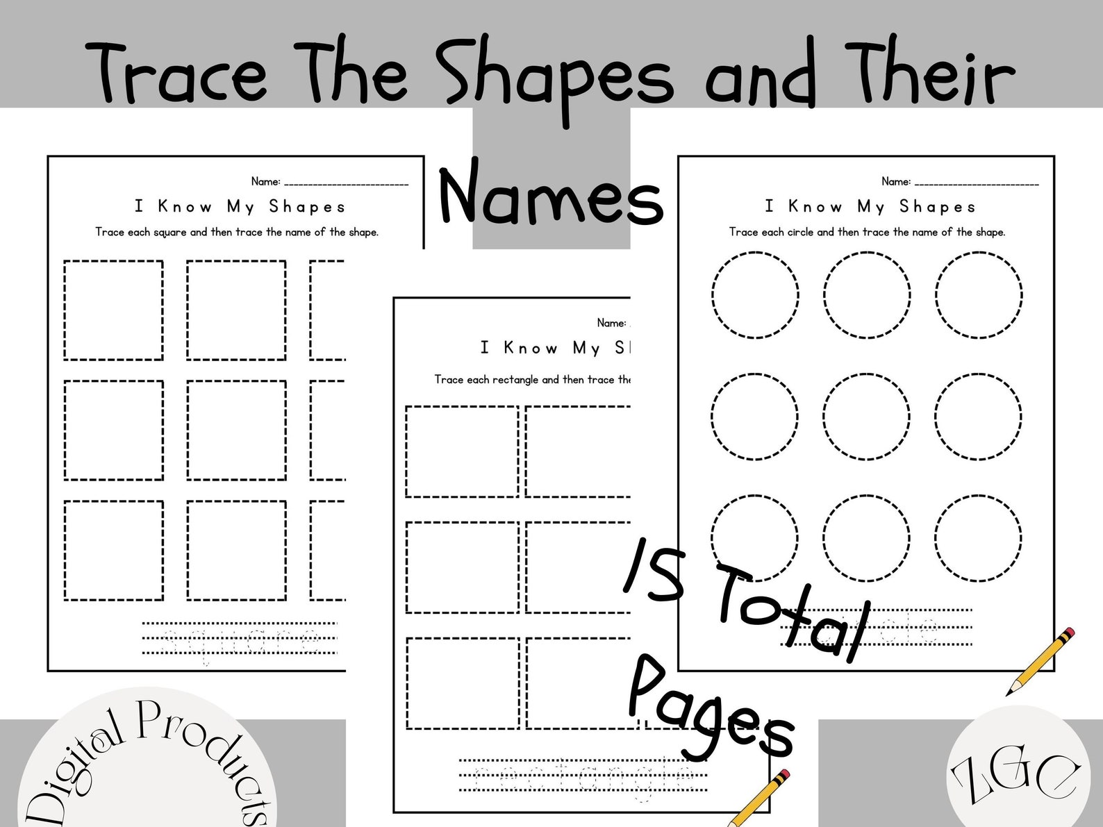 Trace the Shapes Worksheets, 12 Basic Shapes Tracing, Early Learner ...
