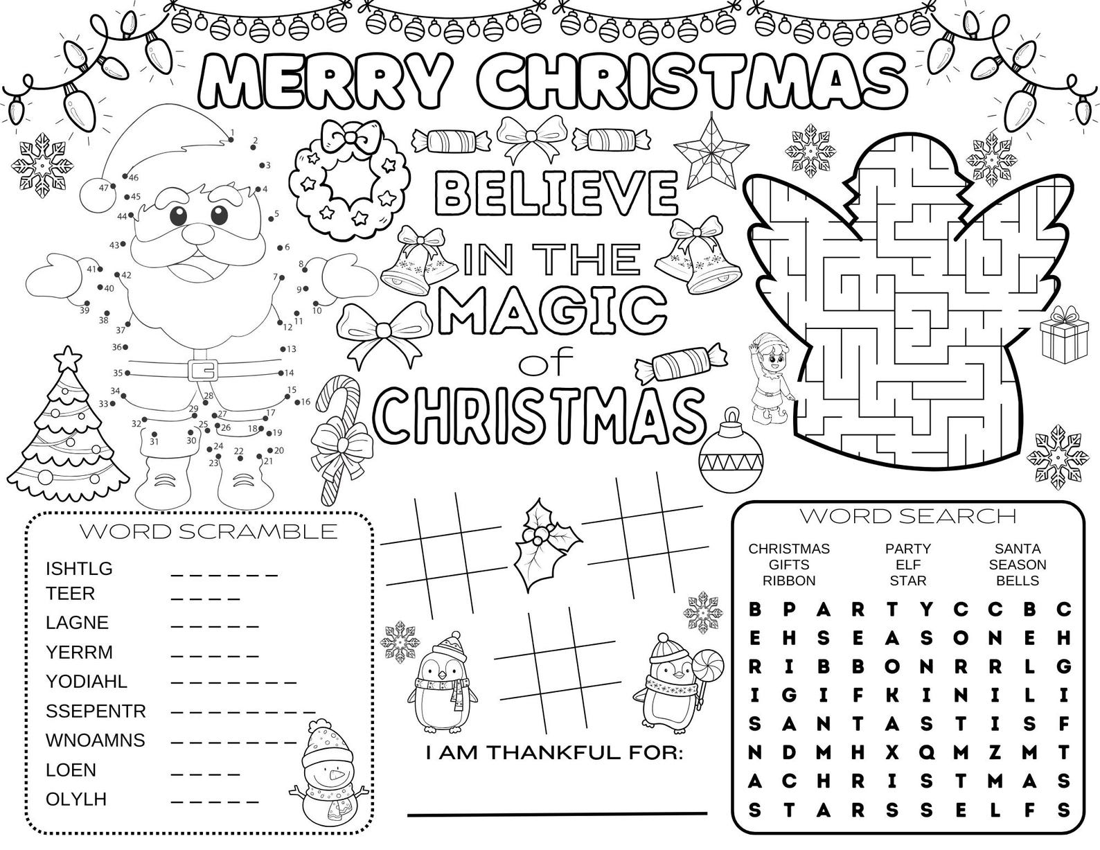 Christmas Activity Placemats for Kids, Printable Christmas Games ...