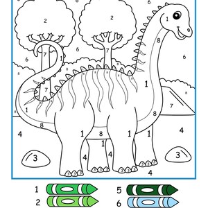Printable Dinosaur Color by Number Activity Pack for Kids | Animal ...