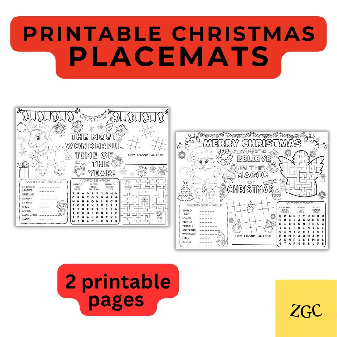 Christmas Activity Placemats for Kids, Printable Christmas Games ...