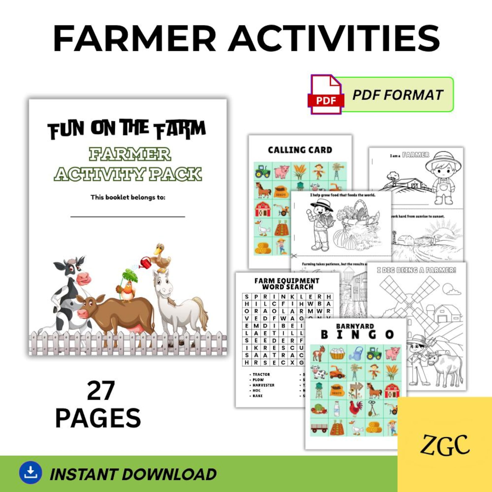 Printable Farmer Career Activity Pack for Kids | Preschool Agriculture ...