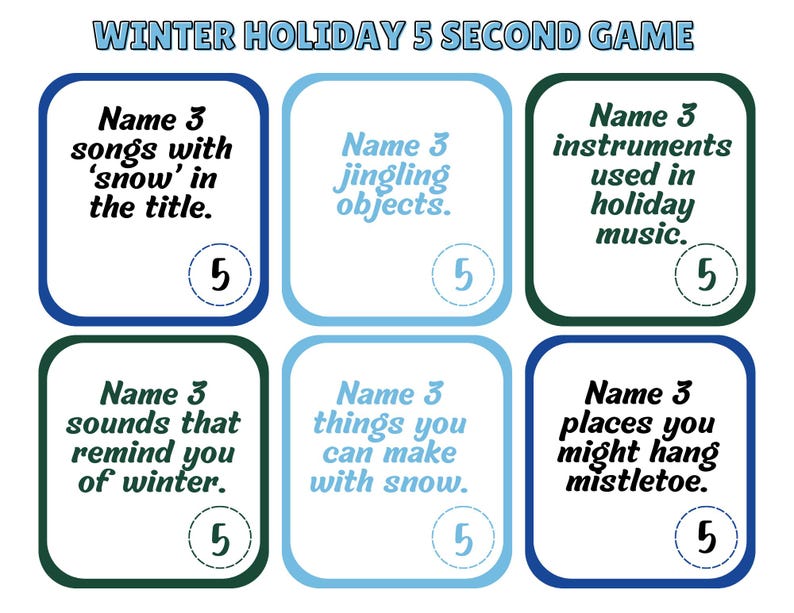 Winter Holiday 5 Second Game - Printable Party Game (PDF Download) - Etsy
