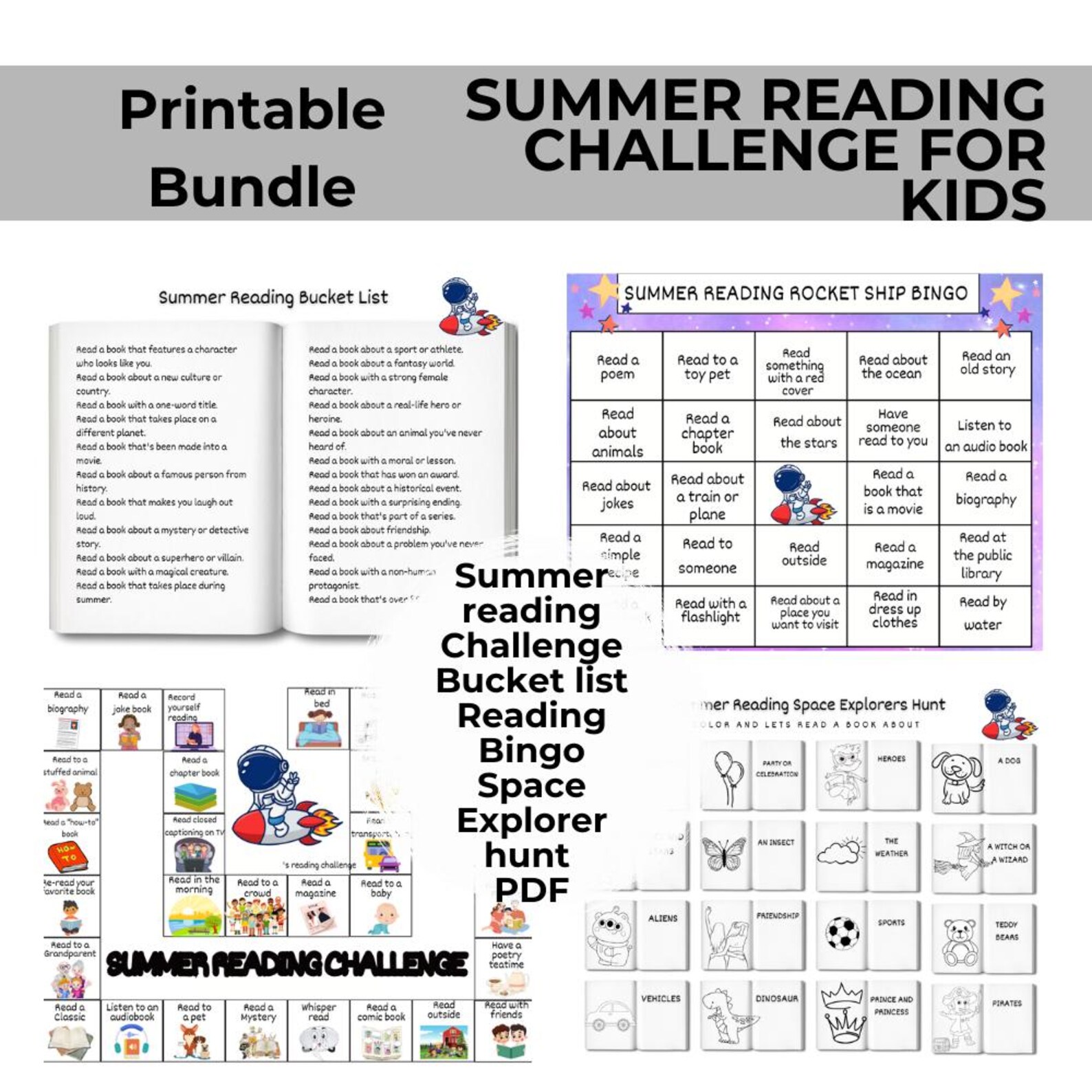 Space Themed Summer Reading Challenge Printable Bundle - 10 Fun Pages ...