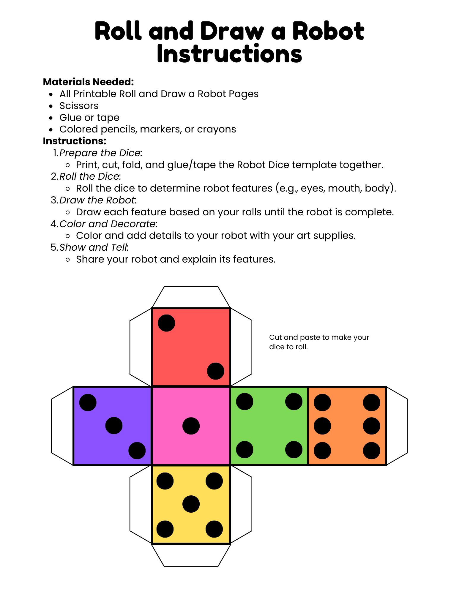 Roll and Draw a Robot Game | Fun Printable Robot Activity for Kids ...