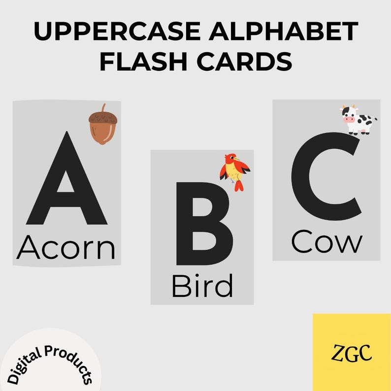 Uppercase Alphabet Flash Cards (digital Download) - ABC Learning - Etsy