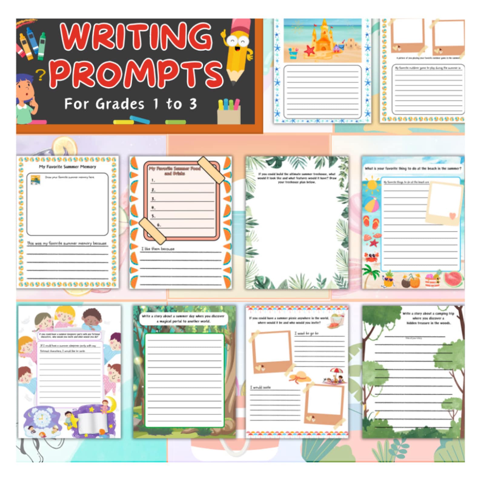 Kids Summer Writing Prompts, Primary Summer School Activities, Journal ...