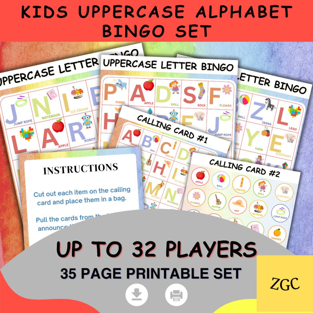 Uppercase Alphabet Bingo Activity Cards, Alphabet Bingo Game, 32 Player ...