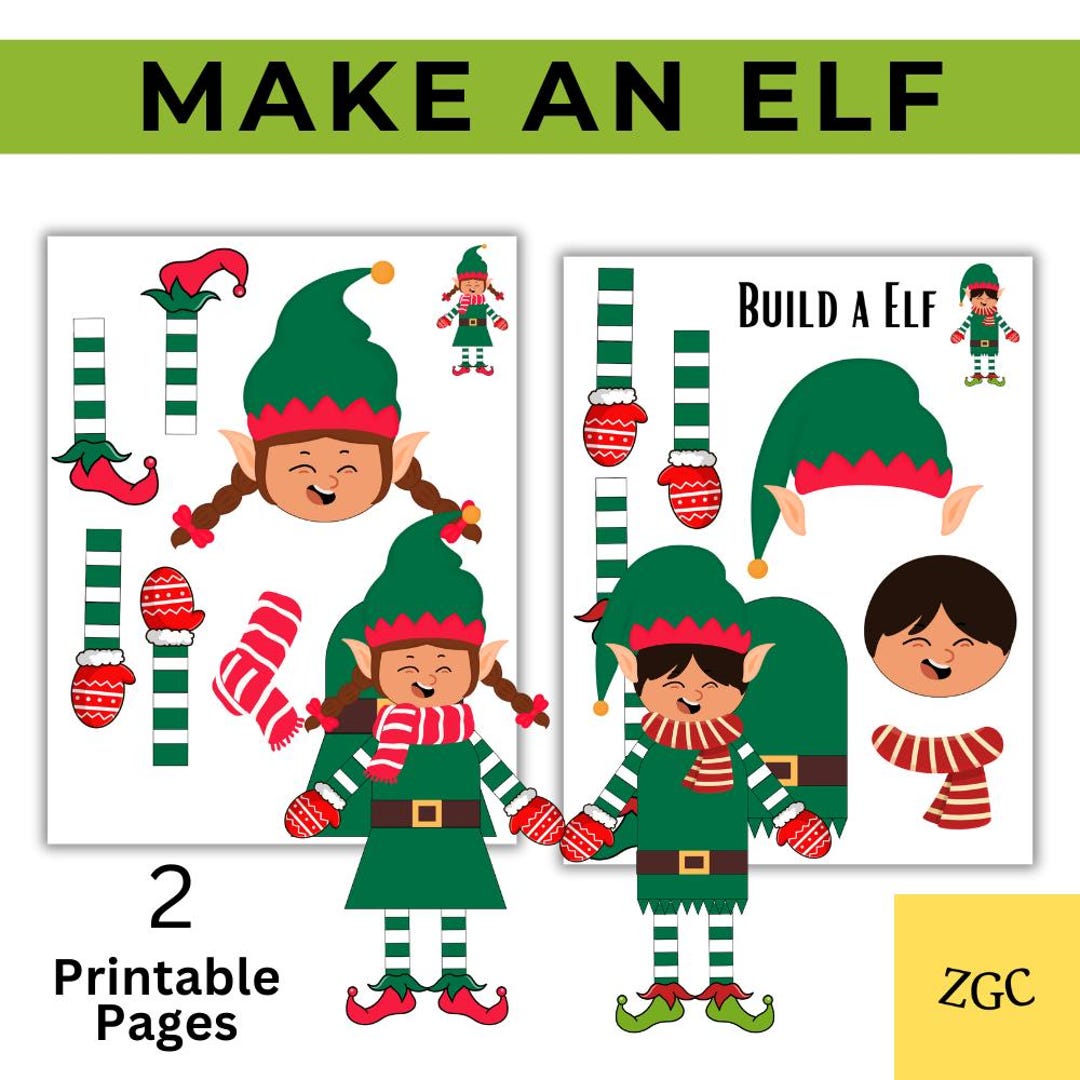 Build a Christmas Elf Printable, Winter Elf Kids Craft, Build an Elf ...