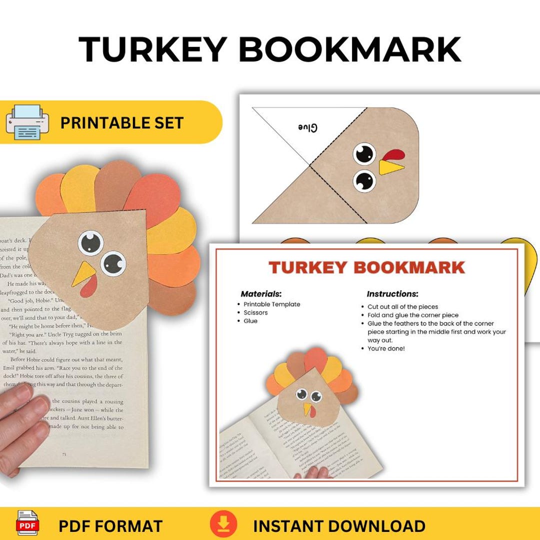 Turkey Corner Bookmark Craft | Thanksgiving Kids Activity (PDF Pattern ...