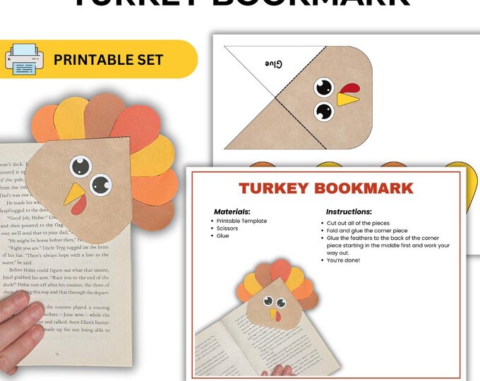 Turkey Corner Bookmark Craft | Thanksgiving Kids Activity (PDF Pattern ...