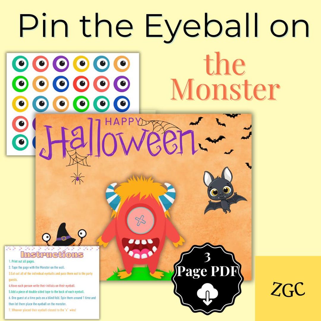 Pin the Eyeball on the Monster Halloween Game, Fun Monster Party ...
