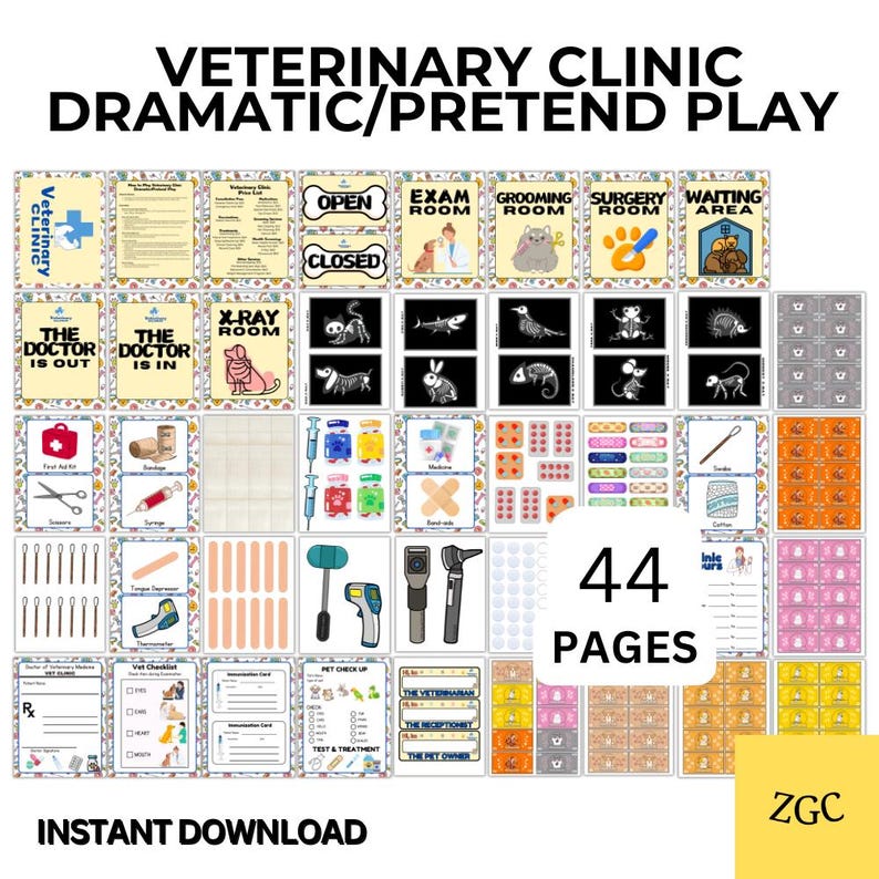 Veterinary Clinic Dramatic Play Printable Set for Kids | Pretend Vet ...