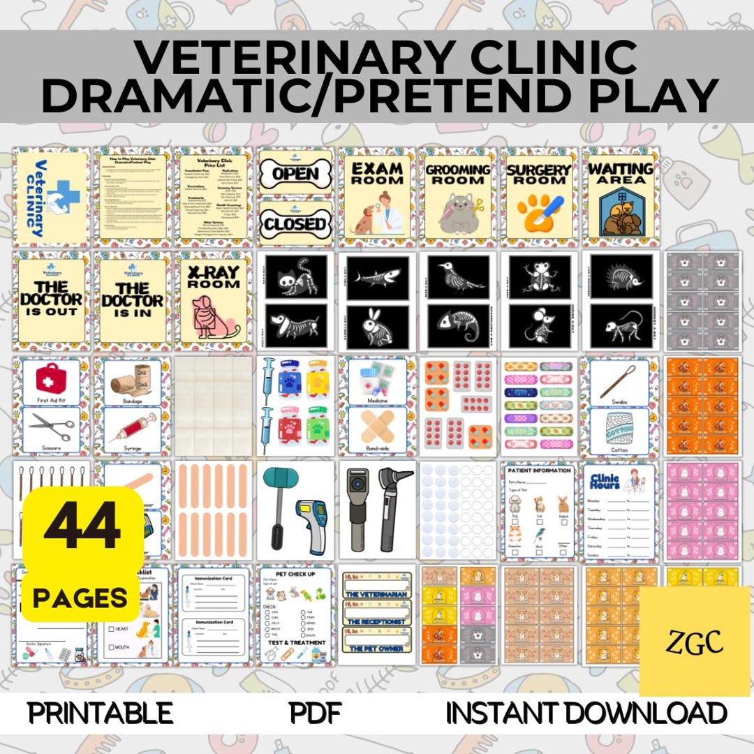 Printable Veterinary Clinic Cut Outs, Veterinarian Pretend Play Signs ...