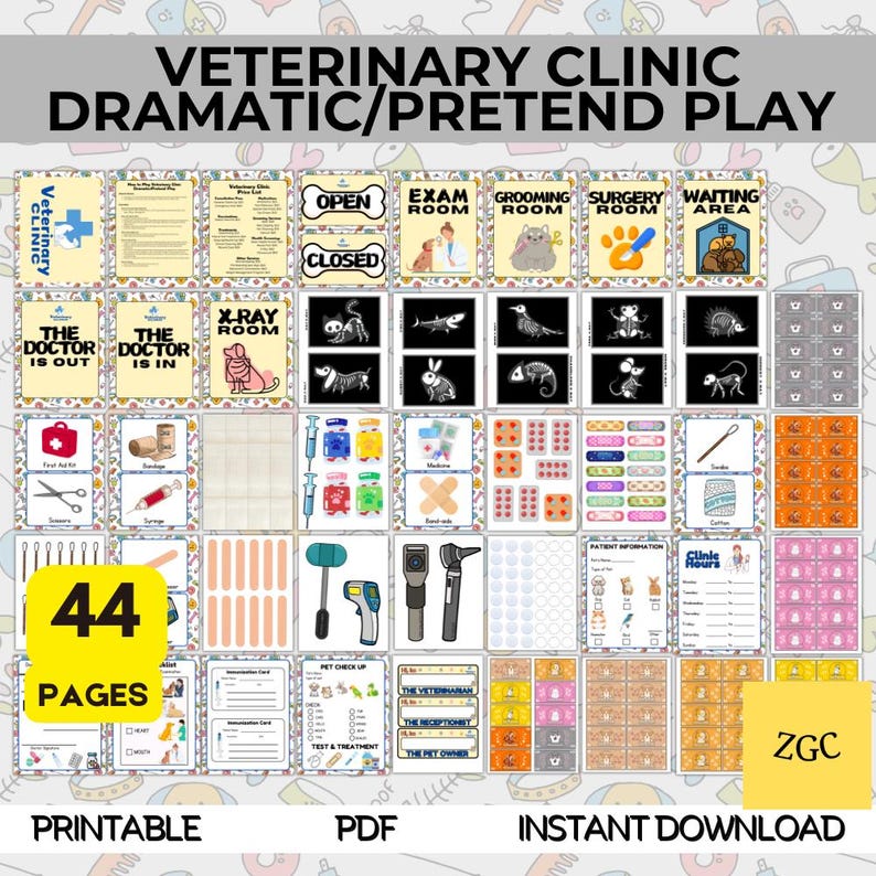 Printable Veterinary Clinic Cut Outs, Veterinarian Pretend Play Signs ...