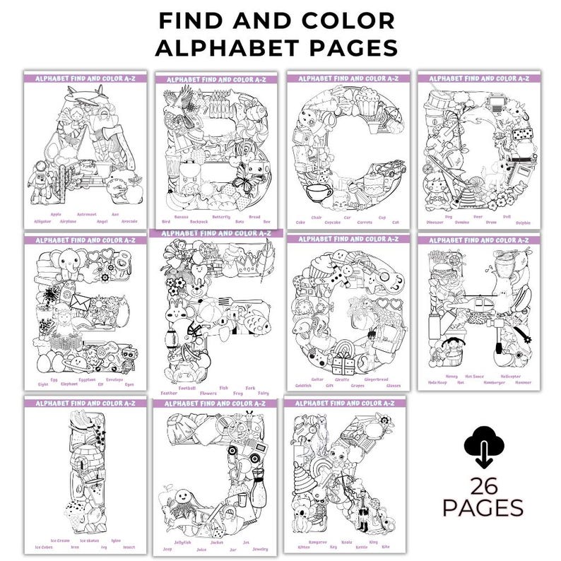 Alphabet Find and Color Worksheets – 26 Printable Letter Sound Coloring ...