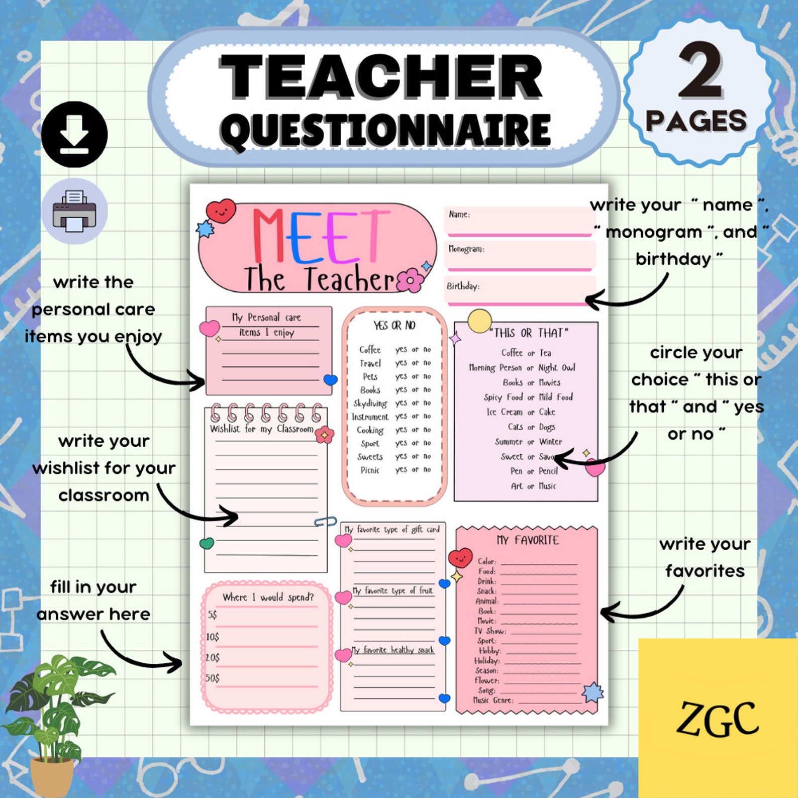 Get to Know the Teacher Questionnaire, Two Meet the Teacher Templates ...