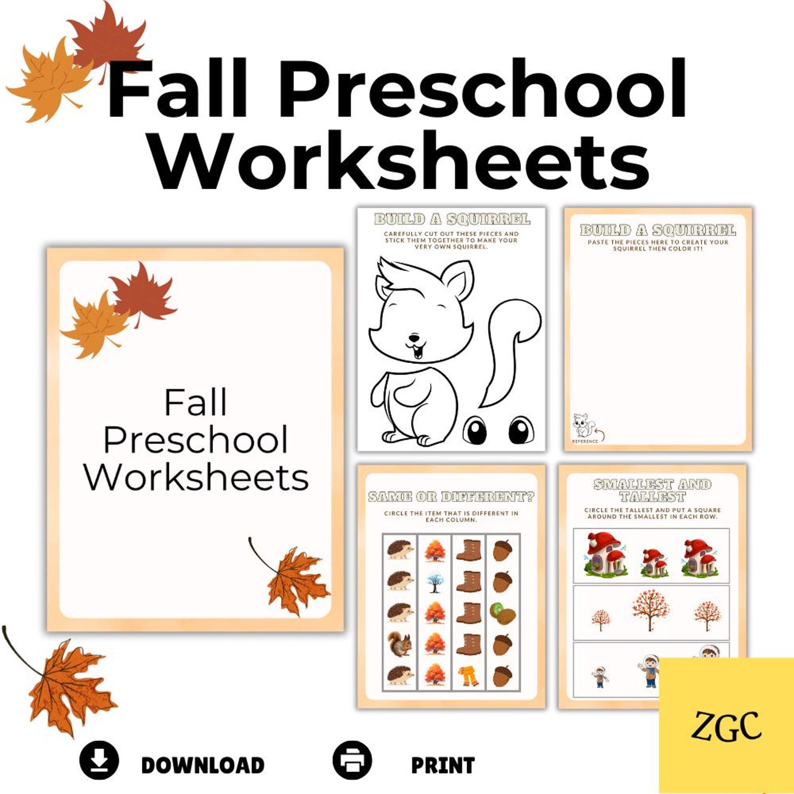 Printable Preschool Fall Activities, Numbers and Fall Colors Bundle ...