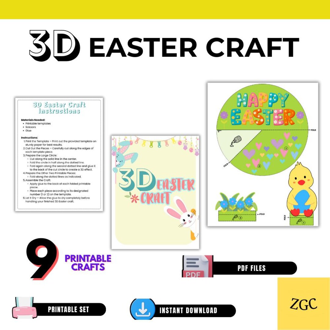 3D Easter Craft Printable for Kids, Fun Easter Bunny & Egg DIY Craft ...