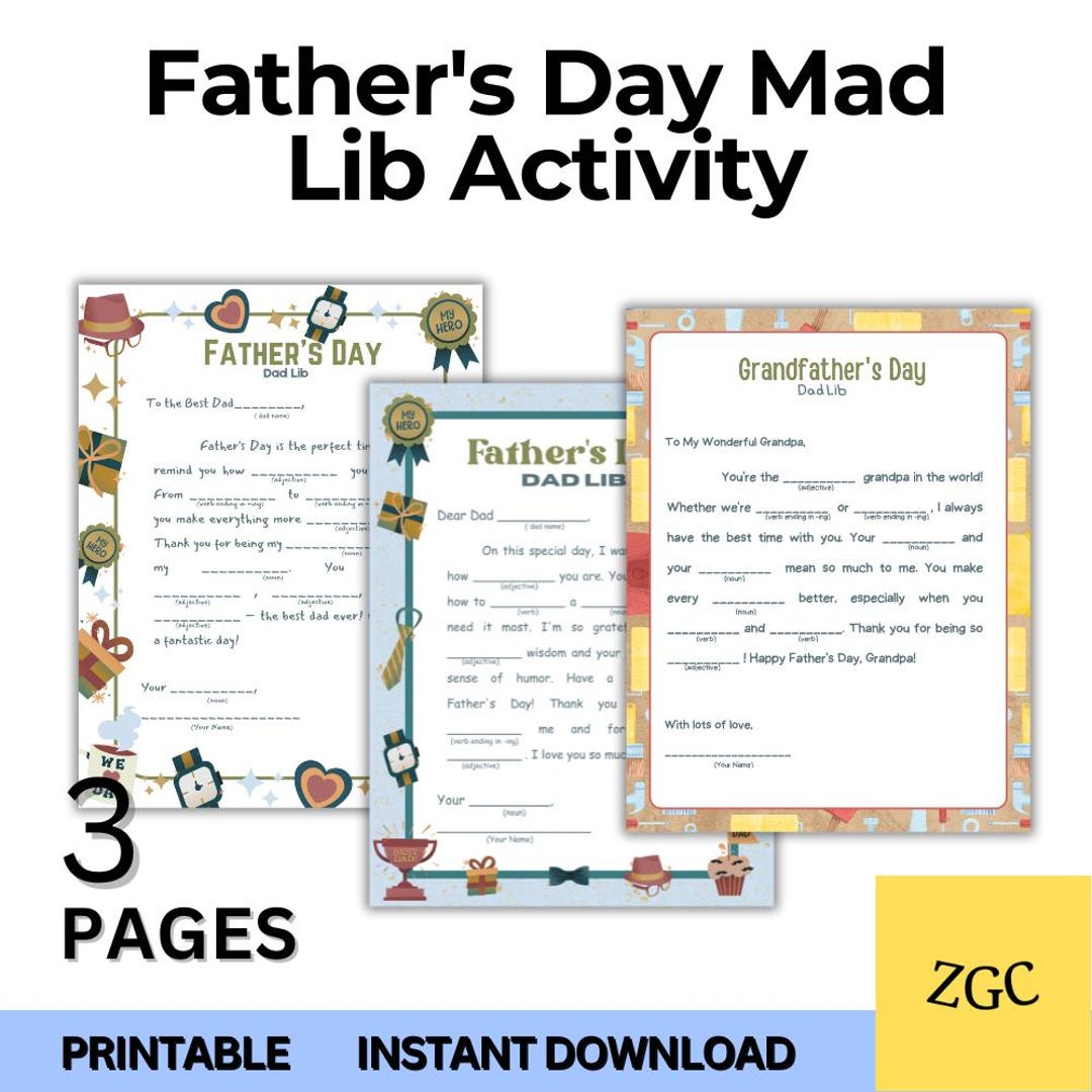 Father's Day Mad Libs | Kids Story Card Activity (digital Download) - Etsy