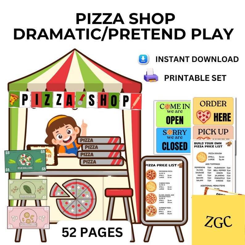 Printable Pizza Shop Dramatic Play Set | Pretend Play Restaurant ...