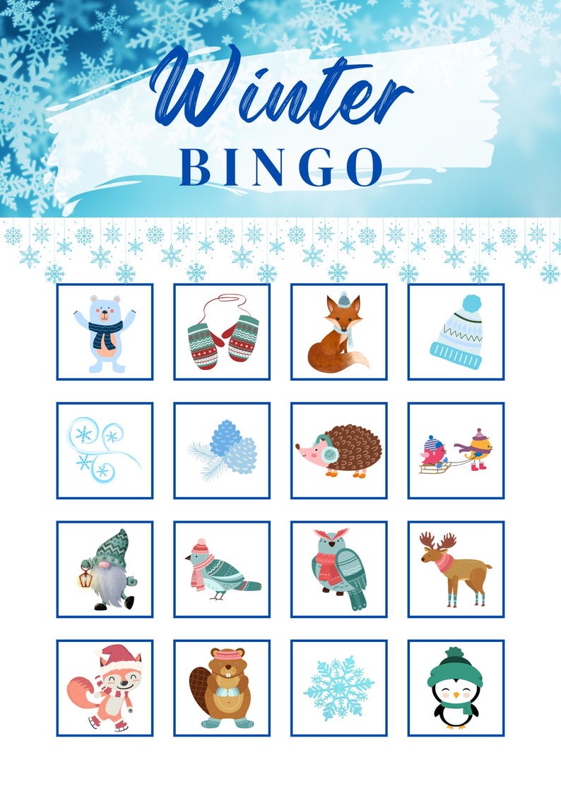 Printable Winter Bingo Game, Fun Winter Activity for Kids & Adults ...