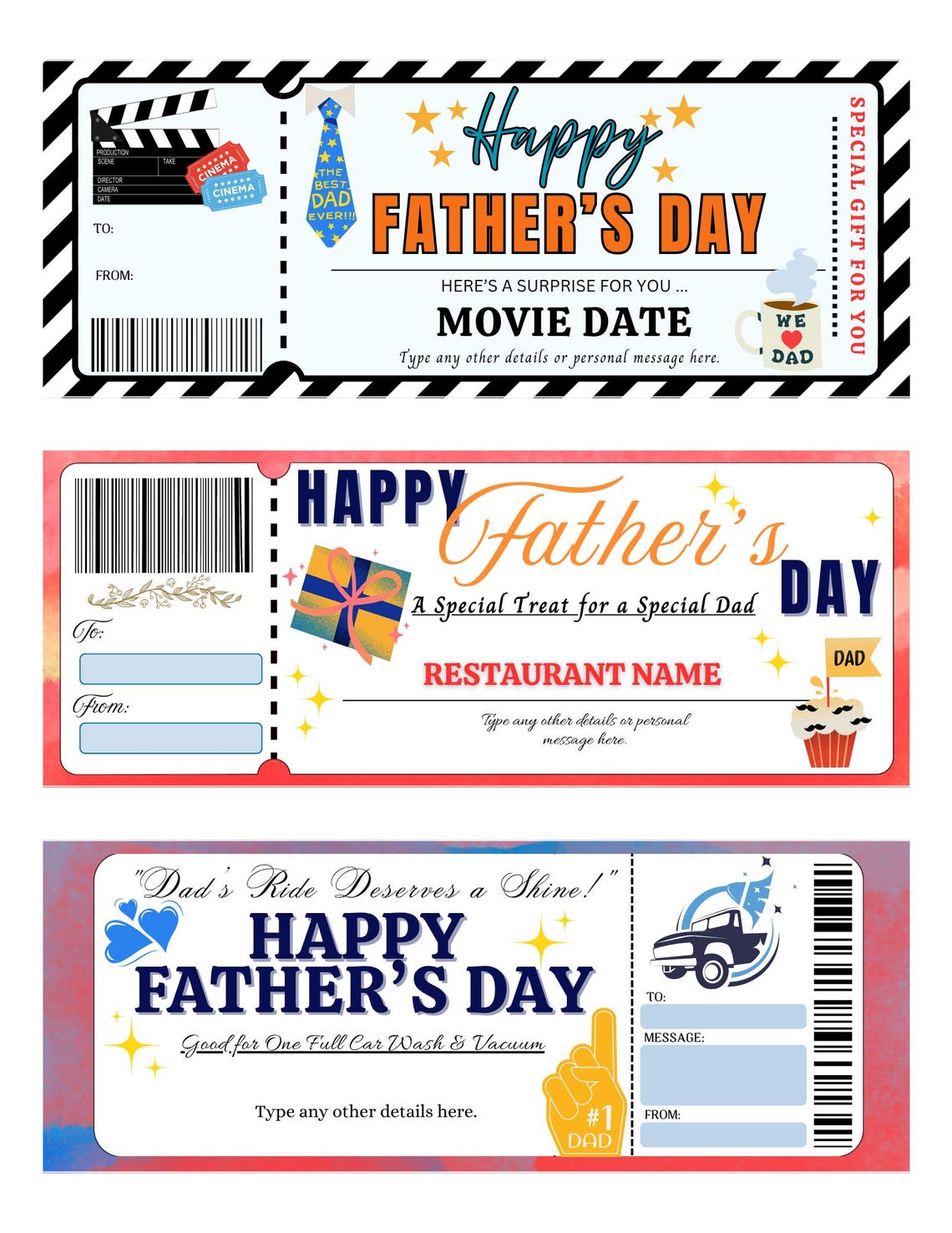 Printable Father's Day Ticket Gift | DIY Coupon Book From Kids ...