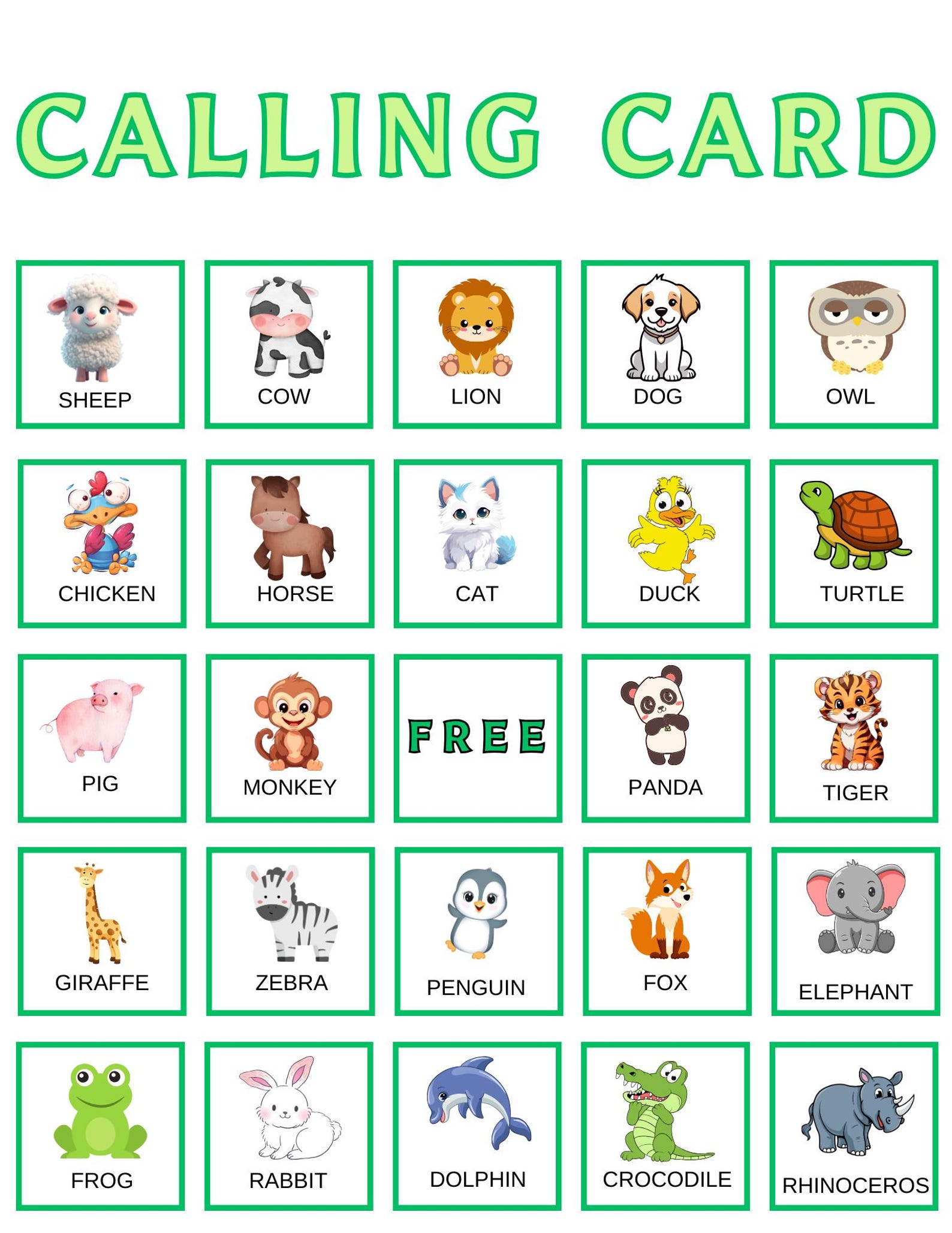 Printable Animals Bingo Game, Fun Animal Activity for Kids, Classroom ...