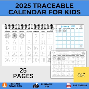 2025 Kids Traceable Calendar Printable | Fine Motor Skills Activity ...