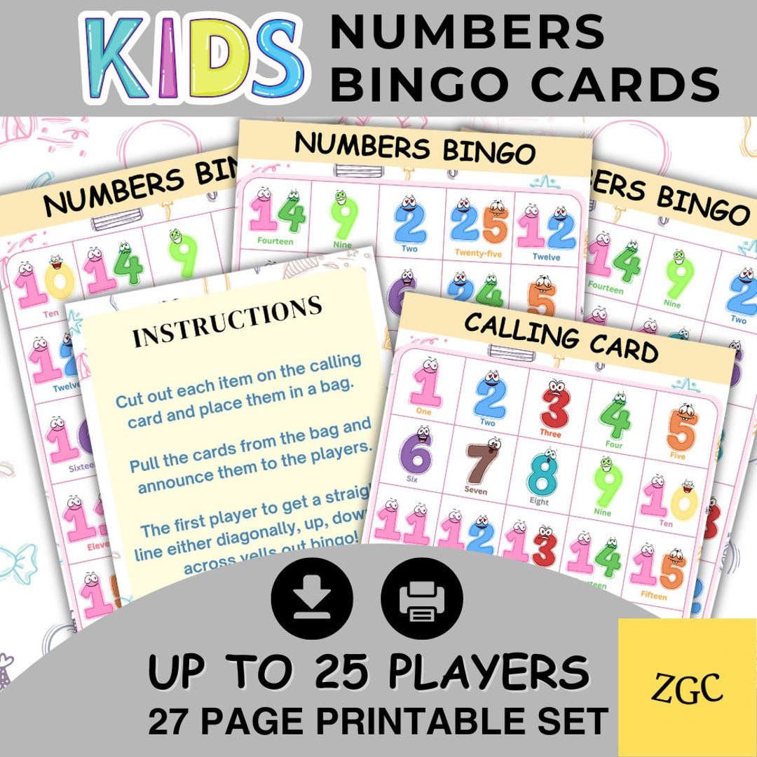 Numbers Bingo Game, Game for Numbers 1 25, Bingo Kids Game, Group ...