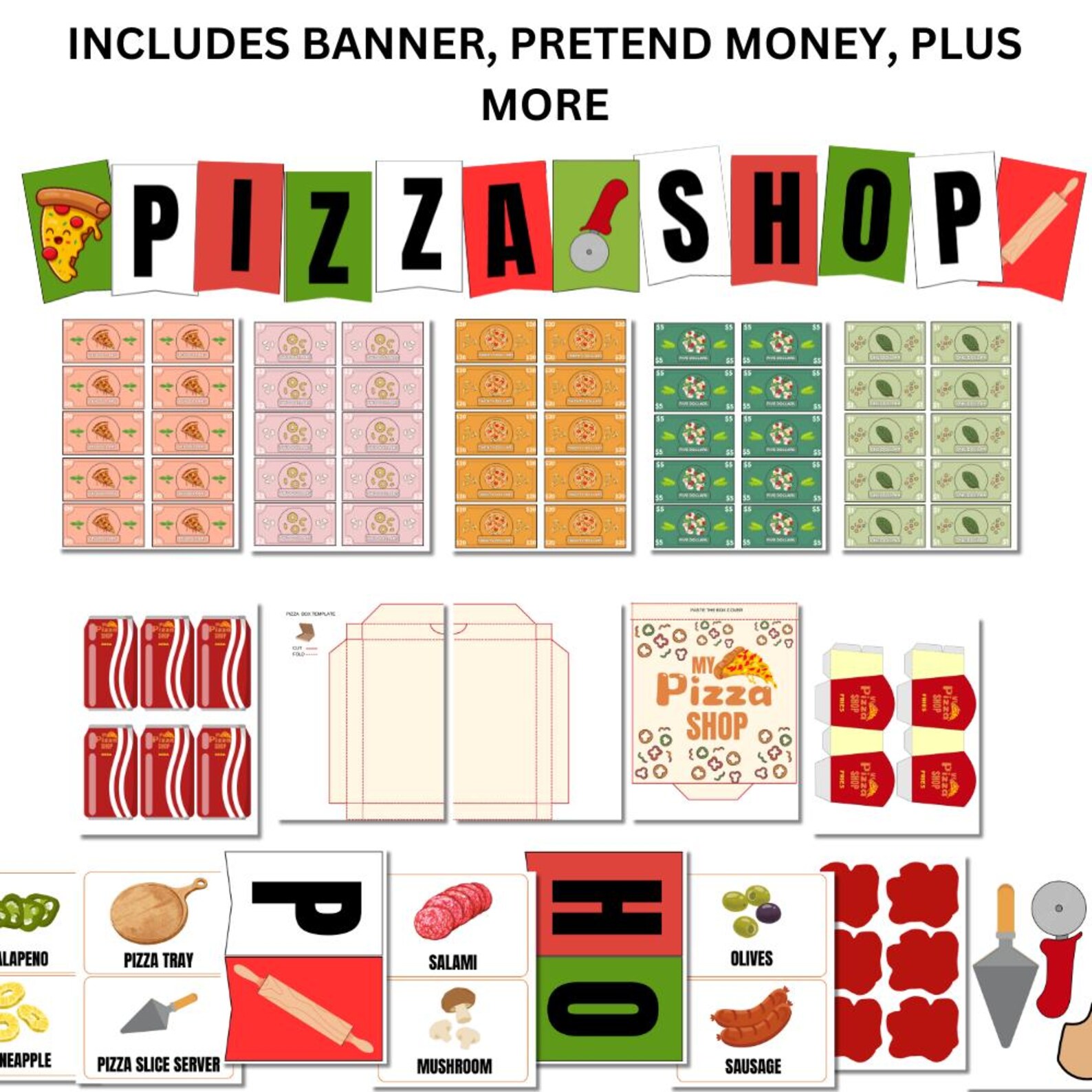 Printable Pizza Shop Dramatic Play Set | Pretend Play Restaurant ...