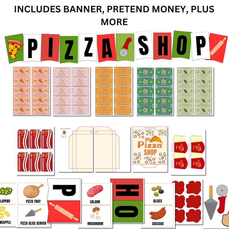 Printable Pizza Shop Dramatic Play Set | Pretend Play Restaurant ...