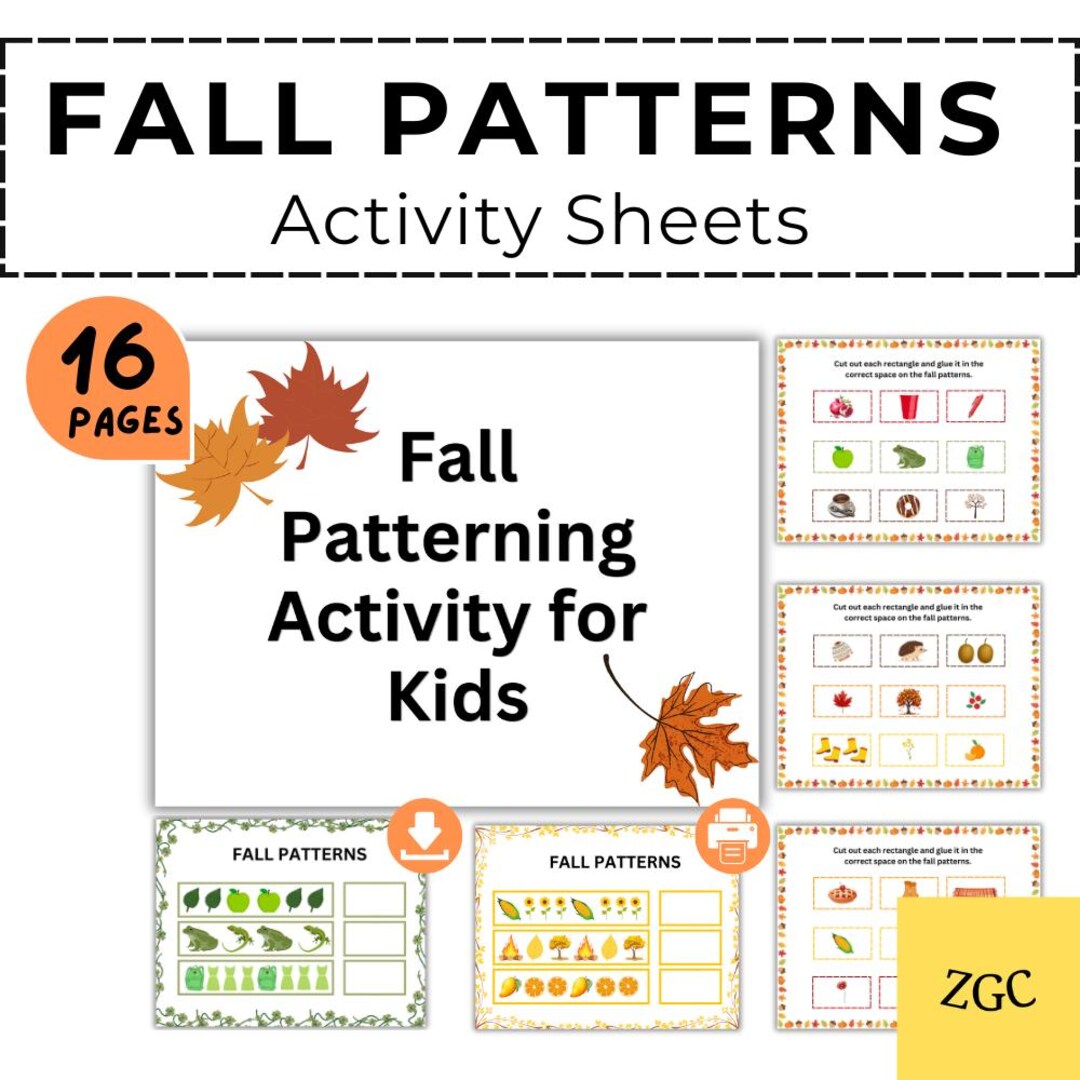 Fall Printable Patterning Worksheets, Learning Color Patterns for Kids ...