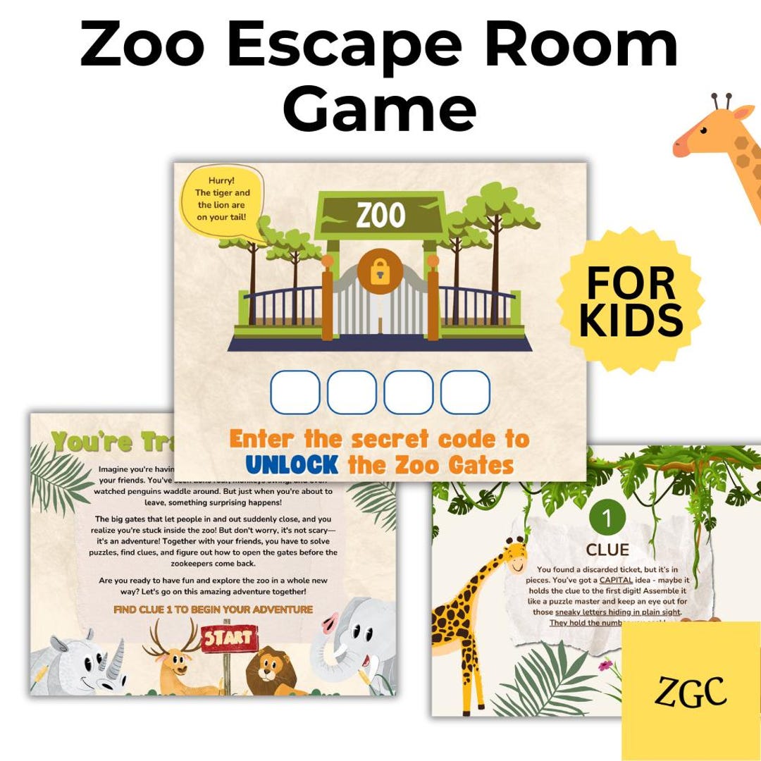 Zoo Escape Room Game for Kids | Printable Zoo Birthday Party Activity ...