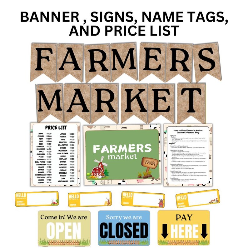 Farmers Market Dramatic Play Printable Set for Kids, Pretend Play ...
