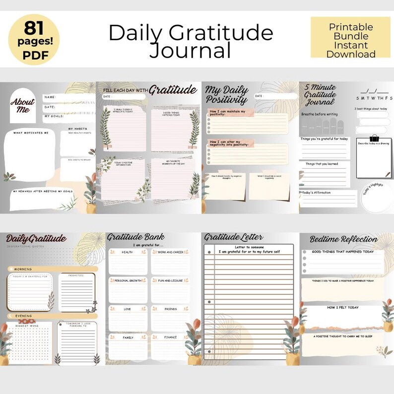Gratitude Journal or Binder, Printable Gratitude Workbook, Goal Planner ...