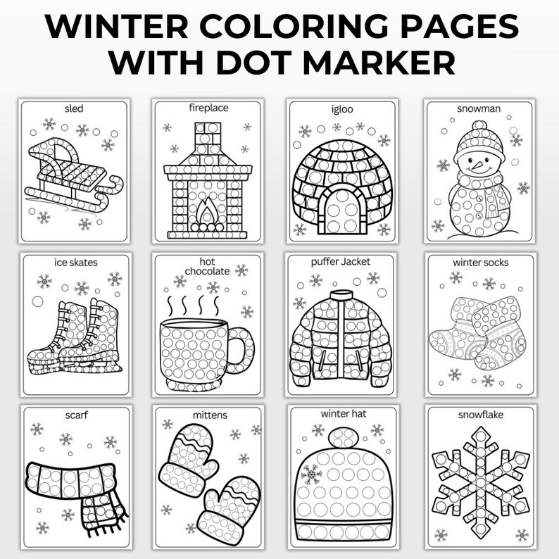 Winter Printable Dot Coloring Booklet, Dot Holiday Coloring Pages ...