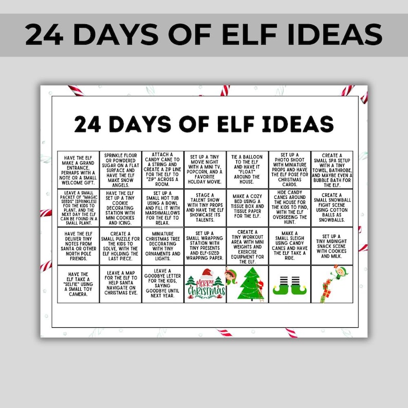 24 Days of Elf Ideas for Kids, Christmas Elf Printable Daily Ideas, Elf ...