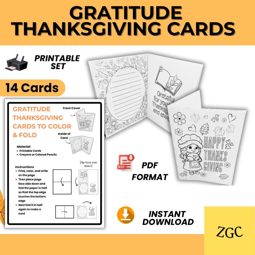 Printable Gratitude Thanksgiving Cards for Kids to Fold and Color ...