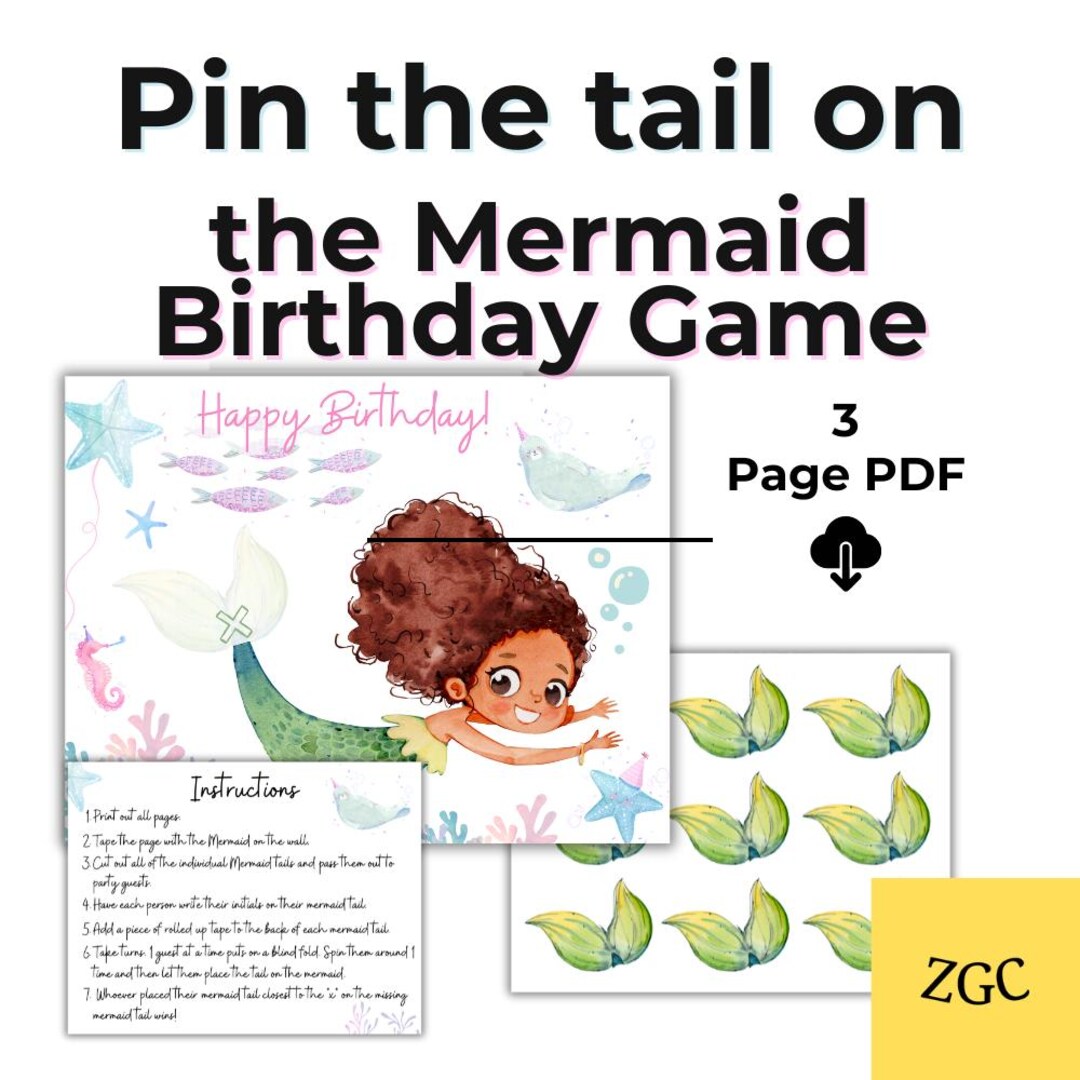 Pin the Tail on the Mermaid | Printable Birthday Game | Mermaid Party ...