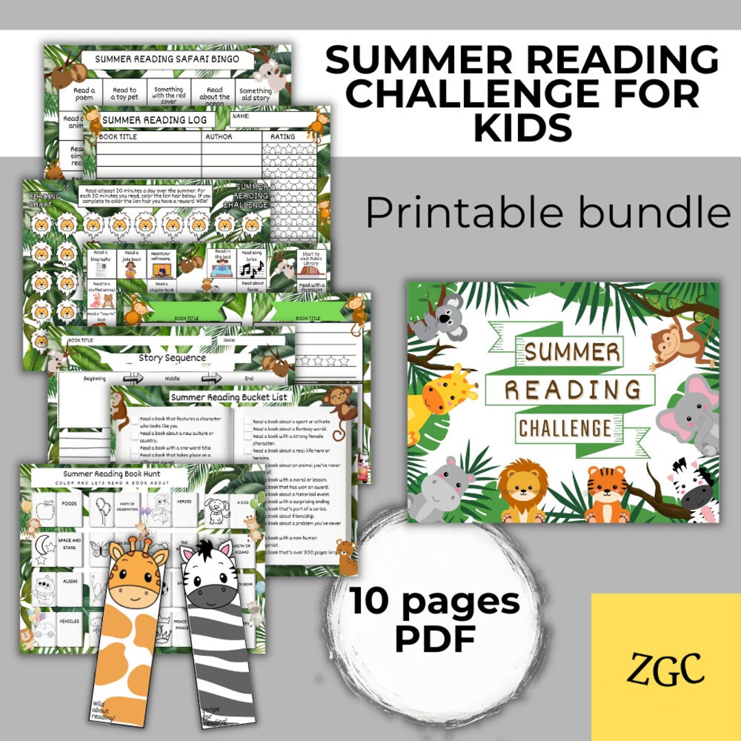 Summer Reading Challenge Activities for Kids, Safari Theme Reading Logs ...