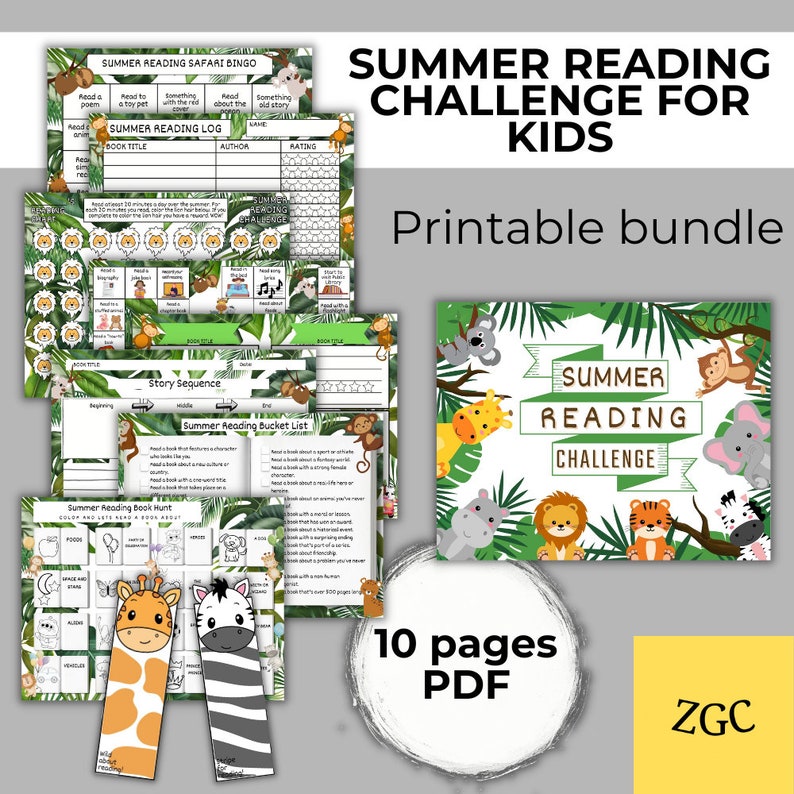 Summer Reading Challenge Activities for Kids, Safari Theme Reading Logs ...