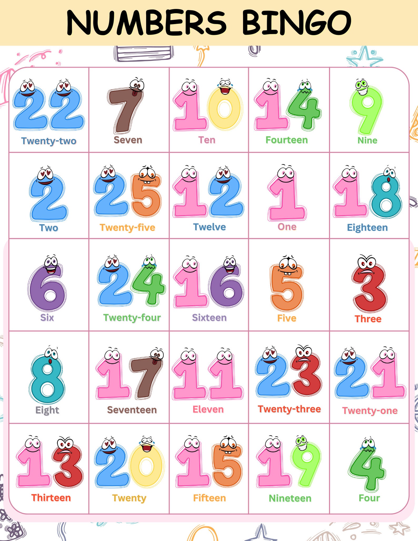 Numbers Bingo Game, Game for Numbers 1 25, Bingo Kids Game, Group ...