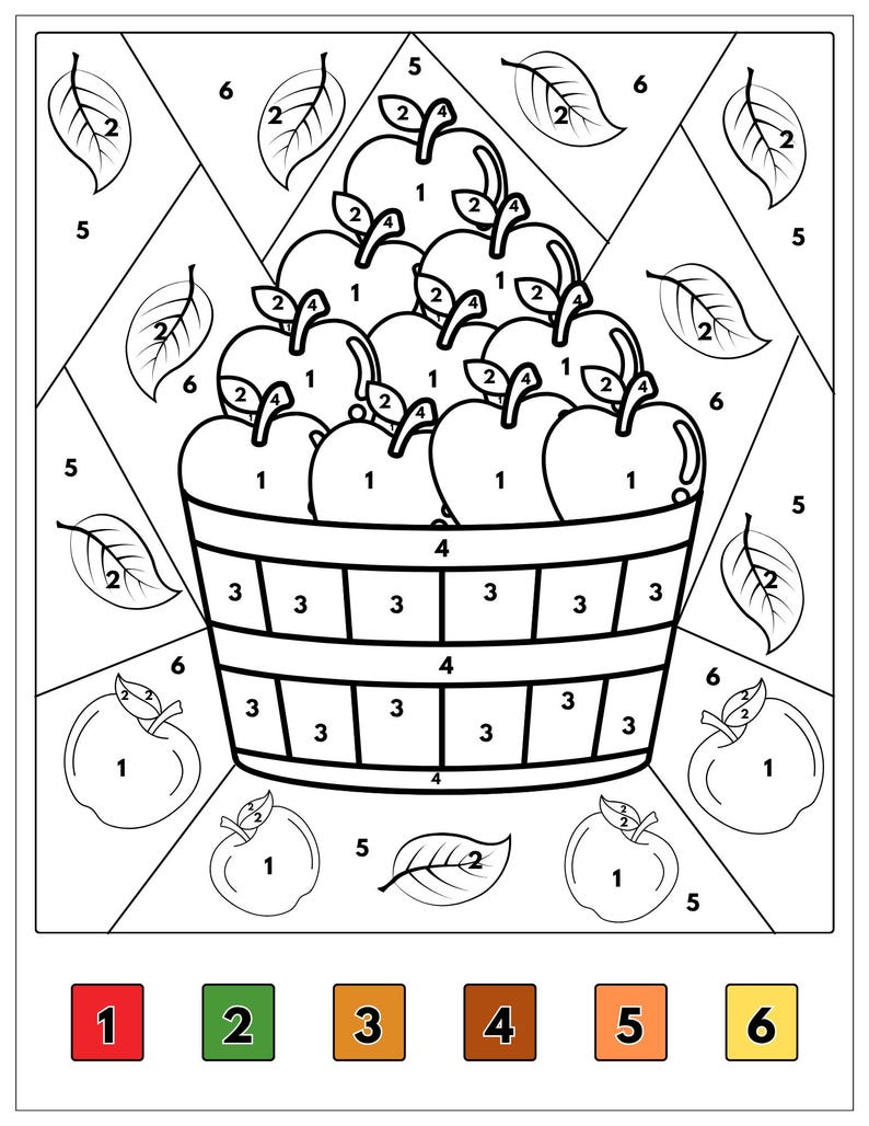 Harvest Color by Number Printable Worksheets | Fun Fall Coloring Pages ...