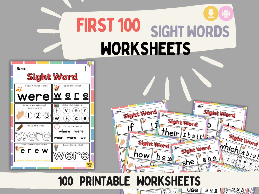 100 Sight Words Bundle, Recognize and Practice Sight Words, Early ...